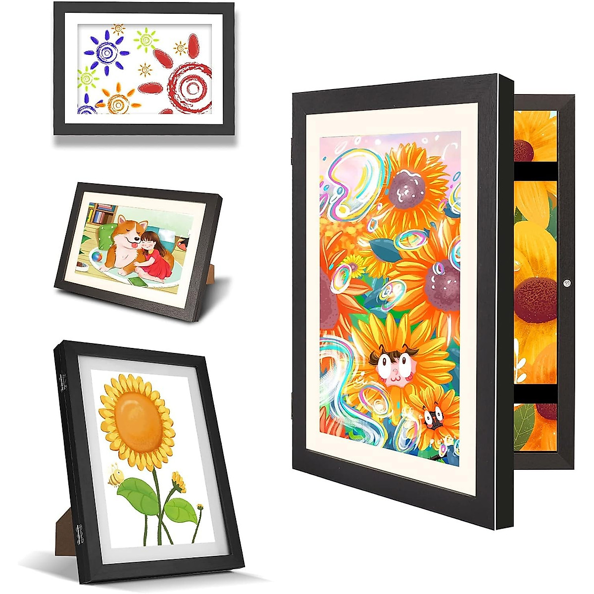 RIOFLY Kids Art Frames,9.5x13 Front Opening Artwork Frames Changeable Picture Display for DIN, Holds 50 Pcs, for 3D Picture,A4 Art-Work,Crafts,Children Drawing,Hanging Art,Portfolio Storage-Black