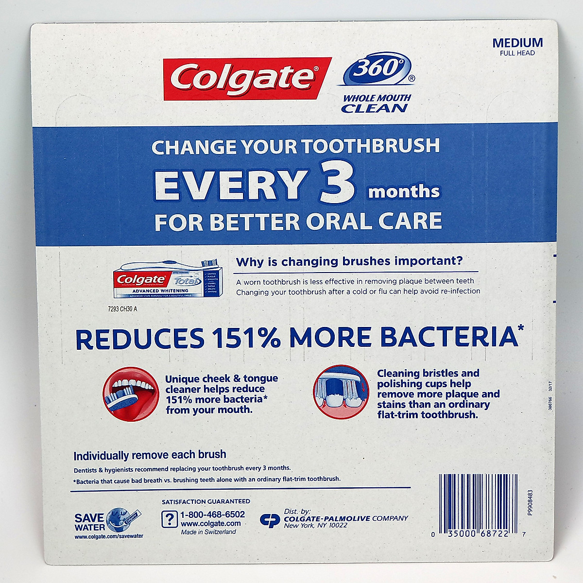 Colgate 360 Toothbrush with Tongue Cleaner Medium Full Head (Pack of 8)