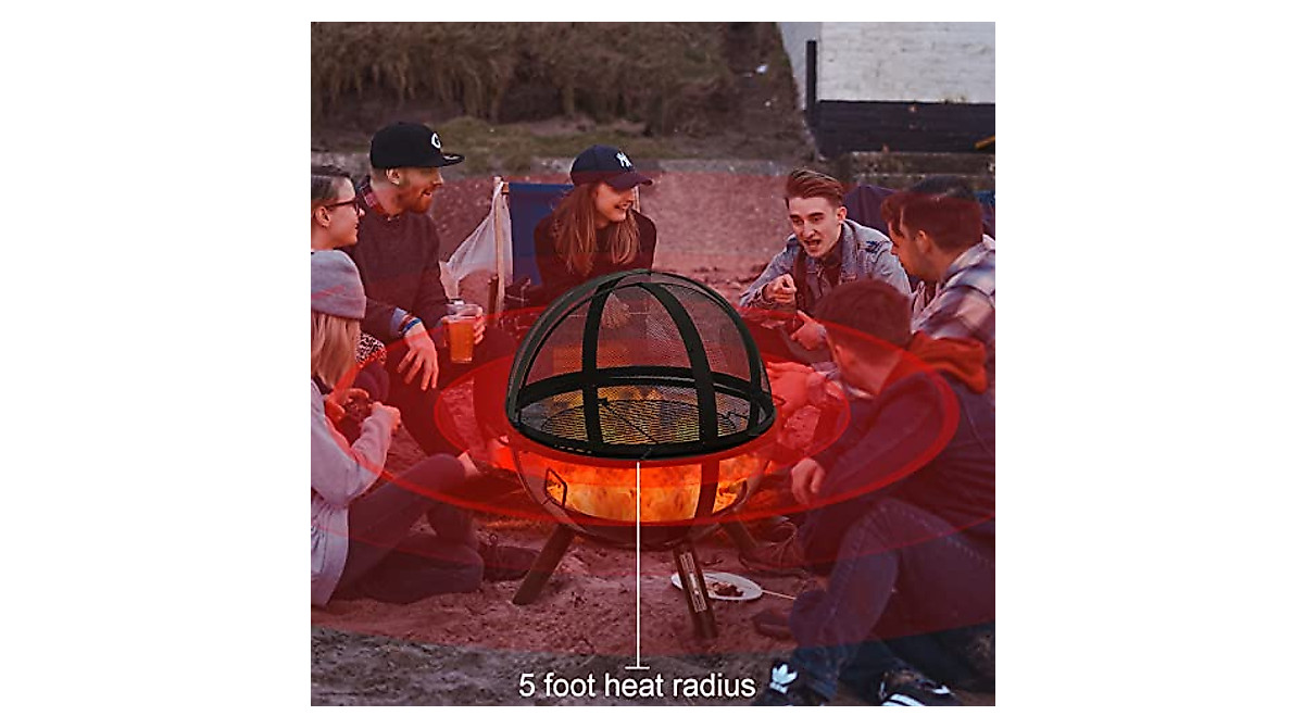Outdoor Fire Pit 35” Round Fireball Grill for Camping & Patio