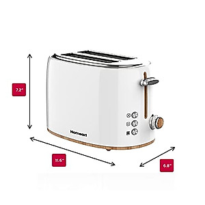 Homeart Panda 2-Slice Toaster with Wooden Detail - Stainless Steel With Removable Crumb Tray, Adjustable Browning Control With Multiple Settings to Cancel, Defrost and Bagel - 900W, White