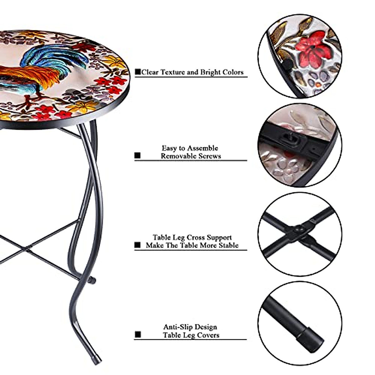 VCUTEKA Patio Side Table Outdoor Coffee Table Mosaic Accent Table Round Small End Table Bistro for Living Room Porch Balcony Backyard Garden Cock