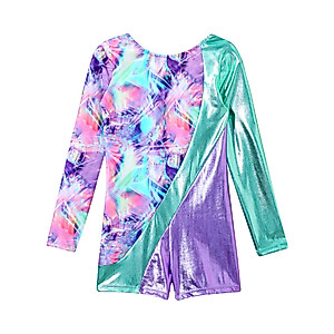 YONGHS Kids Girls Ballet Dance Leotards for Gymnastics Long Sleeve Sports Biketard Shorty Unitard Lavender 6 Years