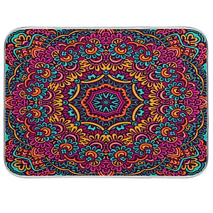 Oarencol Boho Ethnic Dish Drying Mat Bohemian Mandala Paisley Large Kitchen Counter Reversible Microfiber Dishes Drainer Mat 18 x 24 Inch