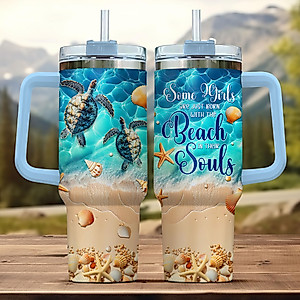 99OWL Tumblers For Blue Royal Women Light Handle Straws Navy Insulated Myrtle Summer, Beach Gifts, Tumbler 40 Oz With Handle Lid And Straw, Beach Soul Sea Turtle