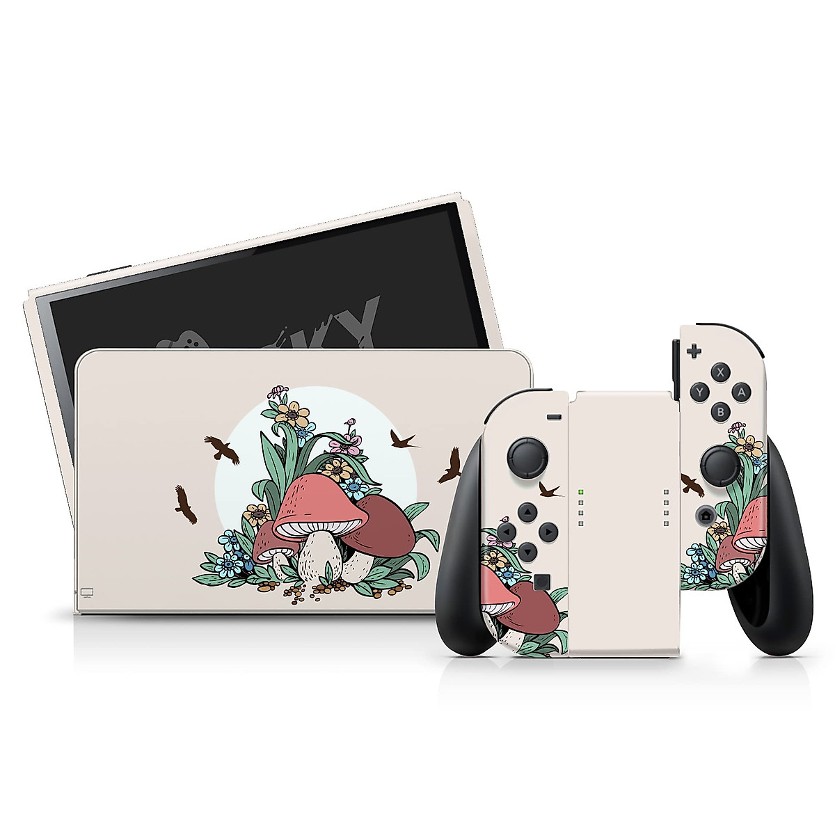 Tacky Design Mushroom Skin Compatible with Nintendo Switch OLED Skin Wrap Cover, Kawaii Beige Skin for Nintendo Switch OLED Stickers, Premium Vinyl 3M Full Wrap Decal