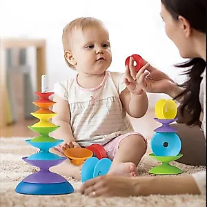 VIPAMZ Rainbow Stacking Toys for Toddlers 1-3,Educational Toddler Spinning Toys, Autism Sensory Toys & Montessori Baby Stacking Toys – Perfect Spin Stacking Toy & Spin Again Toy