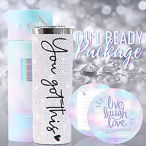 Onebttl Inspirational Gifts for Women, You Got This, Motivational Encouragement Job Promotion Congratulations Gifts for Women Coworkers, 20Oz Skinny Rhinestone Bling Tumbler with Lid & Straw