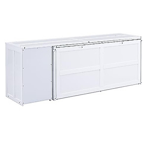 Harper & Bright Designs Queen Murphy Bed with Rotable Desk and Storage Cabinet, Solid Wood Queen Platform Floor Bed Frame for Kids Teens Adults, No Box Spring Needed (Queen Size, White)