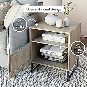 Nathan James Mina Side, End Table Wood Finish & Matte Accents with Storage for Living Room or Nightstand, Bedroom, Natural Oak/Black