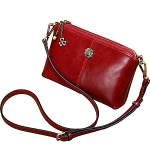 Women's Leather Wristlet Clutch Crossbody Bag, Small Shoulder Bag Cross Body Handbag Purse (Red)