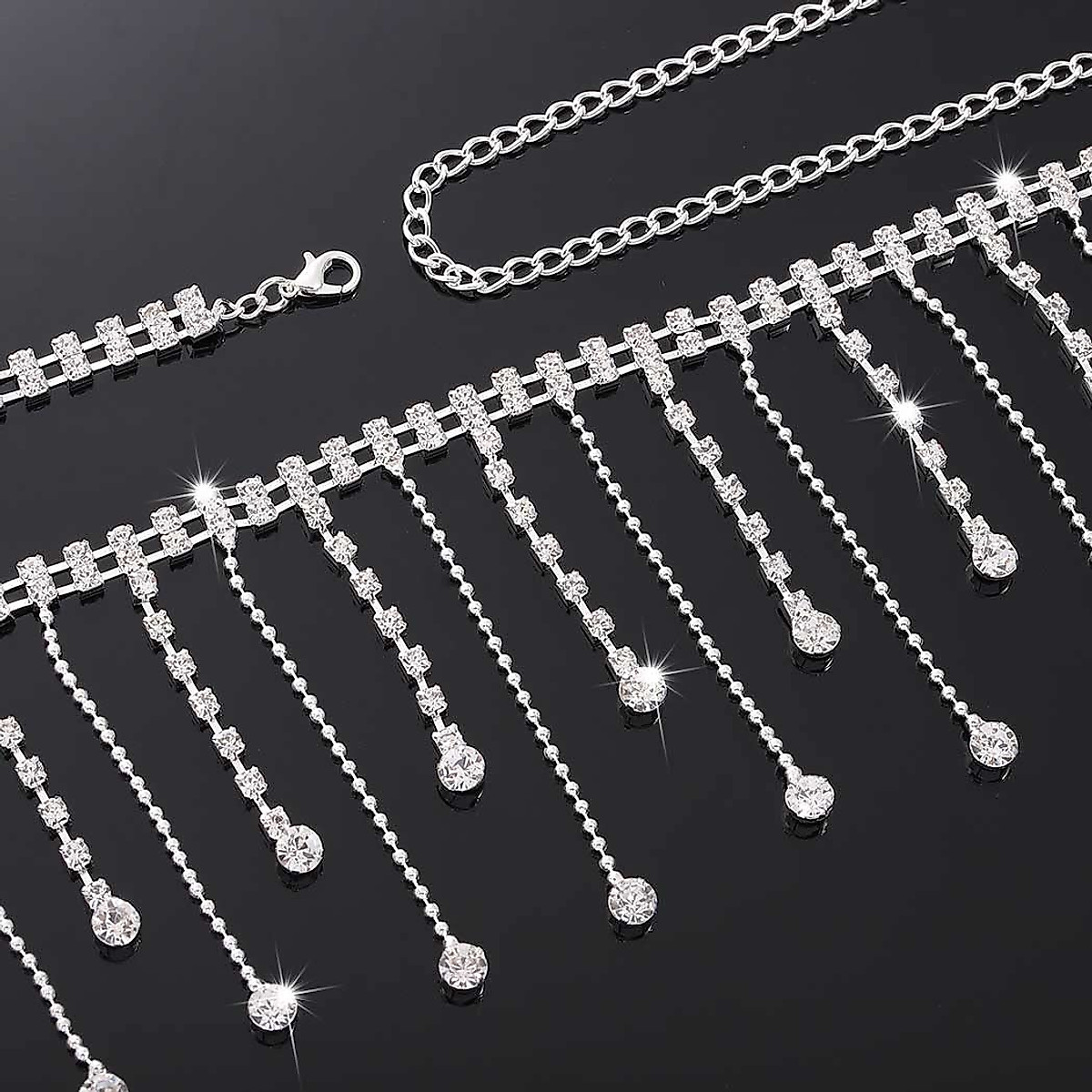 Tgirls Rhinestone Waist Chain Jewelry Sexy Silver Heart Belly Chains Layered Tassels Waist Body Chains Navel Button Ring Piercing Waist Chain Body Accessory for Women and Girls (Silver-tassel)