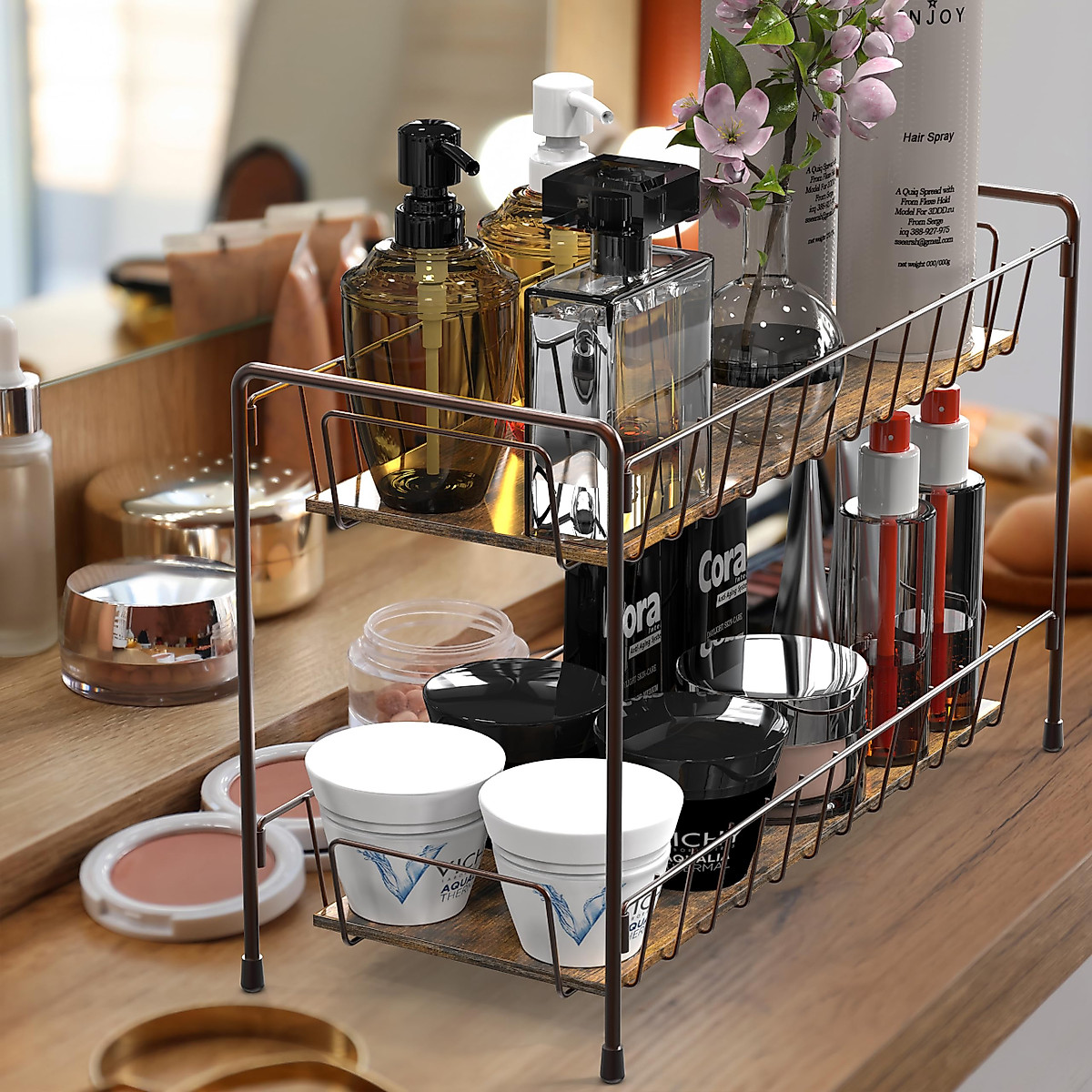 Simple Houseware Countertop Spice Rack 2-Tier Kitchen Spice Organizer Storage Shelves, Bronze