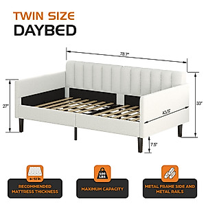 LifeSky Daybed Twin Size Upholstered - Boucle Tufted Day Bed Frame for Living Room White