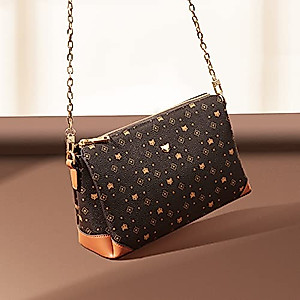 Womens Vegan Leather Crossbody Bags, PVC Faux Leather Satchel Bags for Women Brown Monogram Shoulder Bags Signature