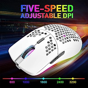 LexonElec Wireless Gaming Mouse,Ultra-Lightweight Honeycomb Shell Mice with 2.4G Wireless Rechargeable,Multi RGB Backlit,7 Buttons,3200DPI,Ergonomic Optical Sensor for PC,Xbox,PS4 Gamers(White)
