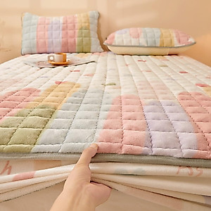 OBONG Twin Fitted Sheet Only Soft Warmth Milk Velvet Bedding Sheets Full Colorfast Mattress Pad with Up to 25cm Deep Pocket All Around Elastic Wrinkle Fade (Color : #02, Size : Twin-90 * 200cm)