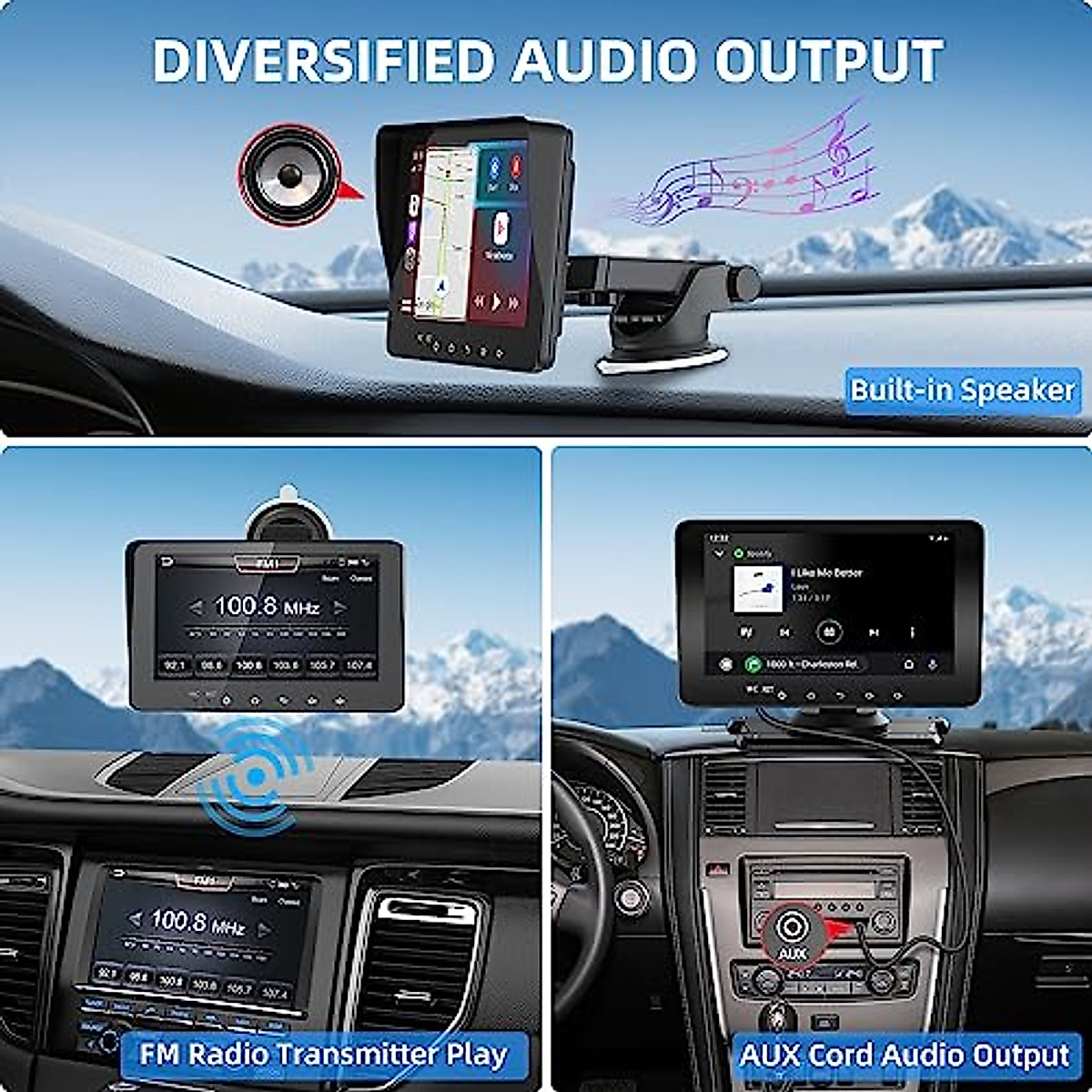 HaMeby CarPlay Screen for Car, Compatible with Apple CarPlay & Android Auto Car Play Dash Mount 7 Inch Display Touch Screen Portable Car Stereo with Bluetooth Plug and Play Easy Use Add to Any Car