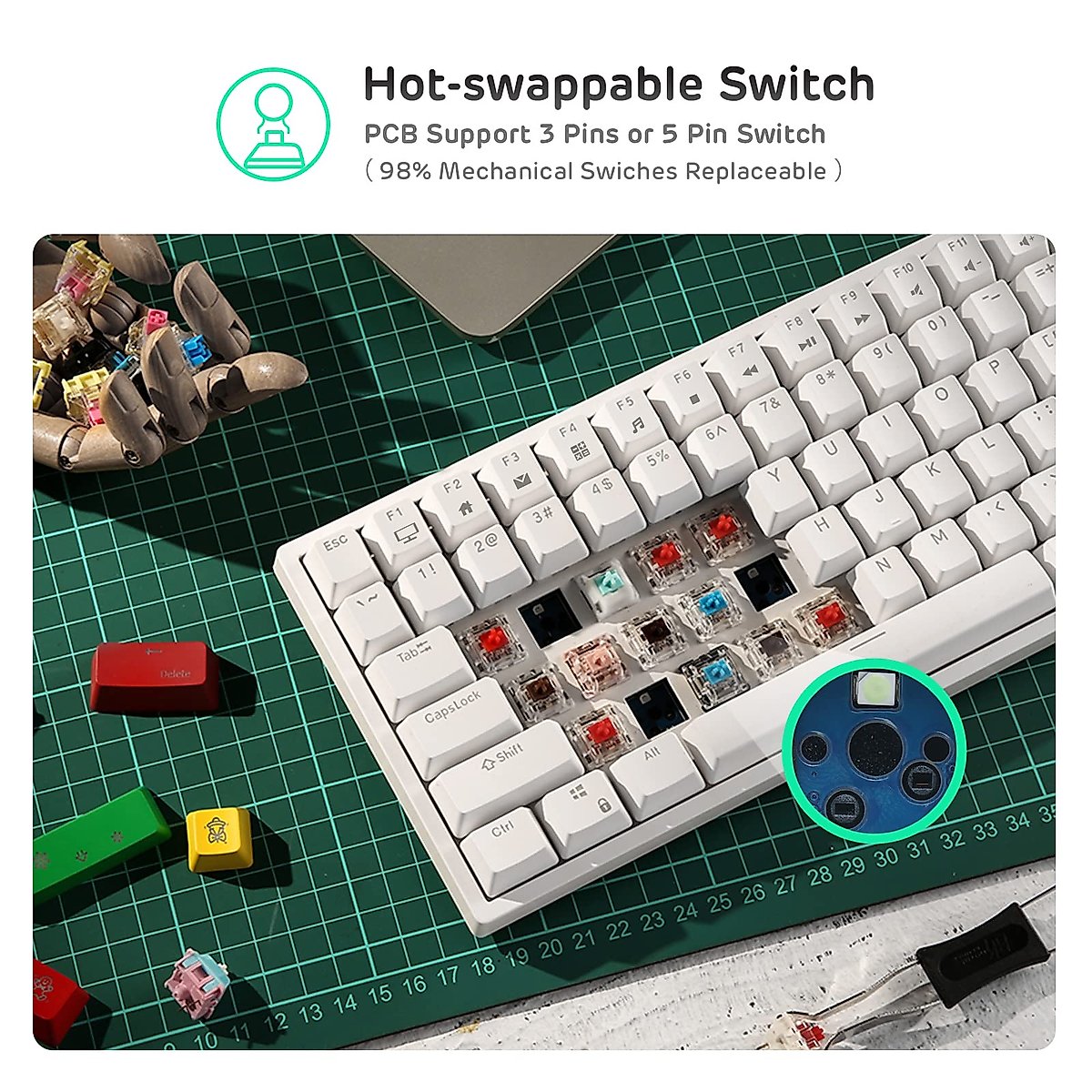 RK ROYAL KLUDGE RK84 Wireless RGB 75% Triple Mode BT5.0/2.4G/USB-C Hot Swappable Mechanical Keyboard, 84 Keys BT5.0 Gaming Keyboard w/High-Capacity Battery, Quiet Red Switch