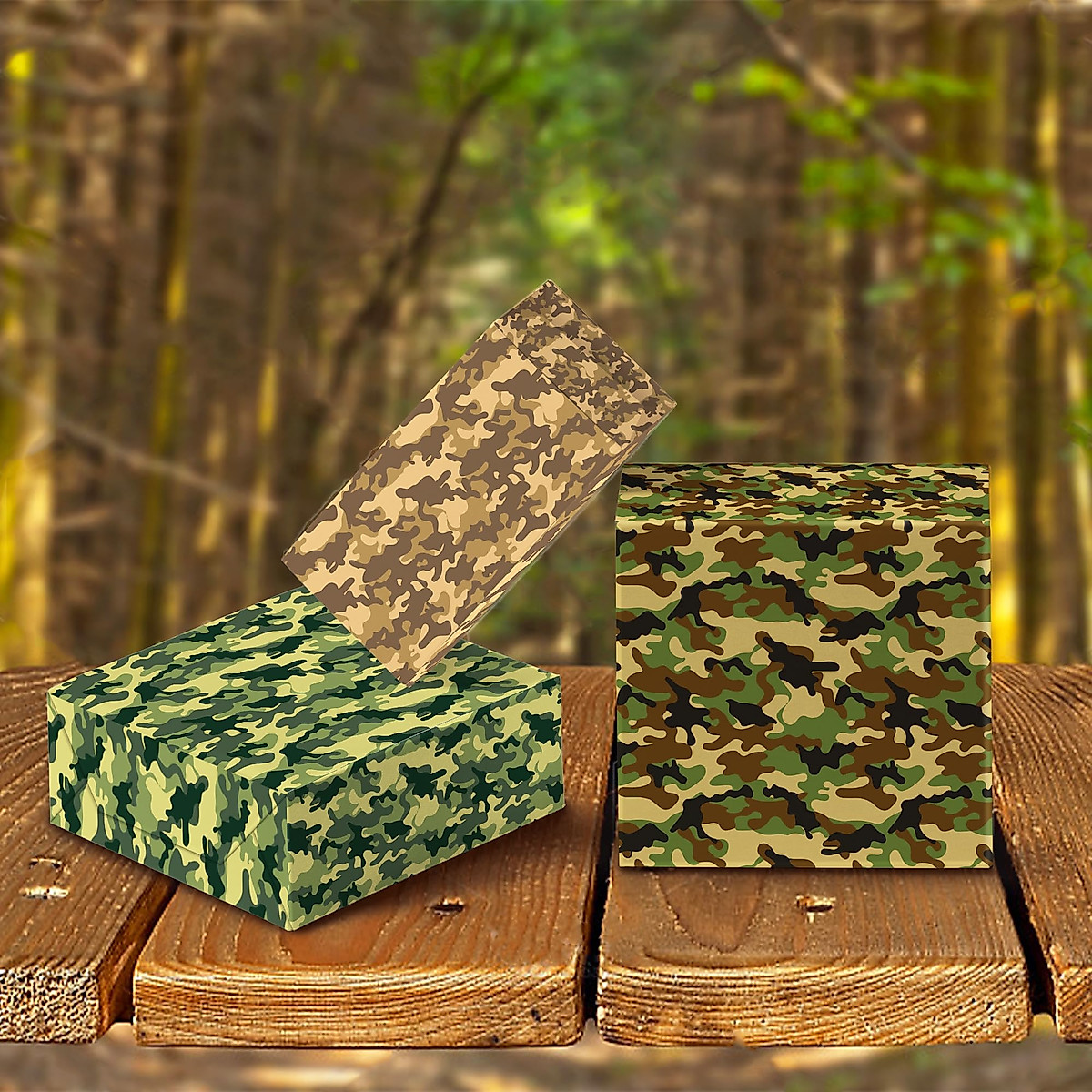 Lide Road Camo Wrapping Paper Set, 12 Sheets Army Wrapping Paper for Birthday Veterans Day 4 Style Green Blue Camouflage Gift Wrap for Veterans Day Paper Decorations 20'' x 27''