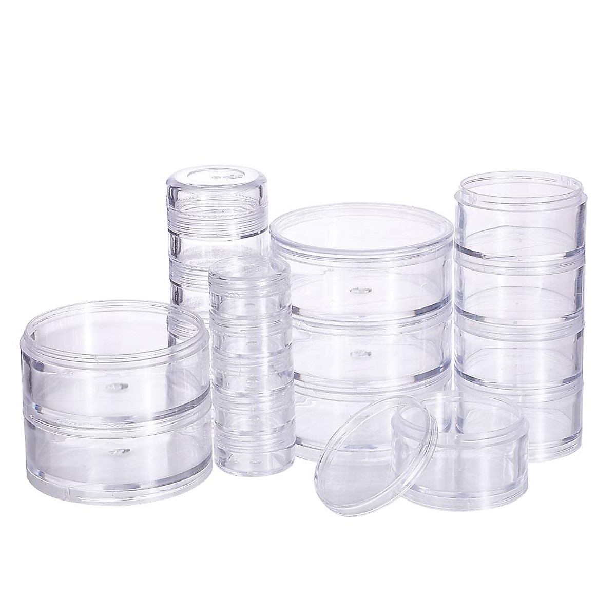 BENECREAT Mixed Size Stackable Round Plastic Containers 4 Column(5 Layer/Column) Bead Storage Jars for Beads, Buttons, Crafts and Small Jewelry Findings