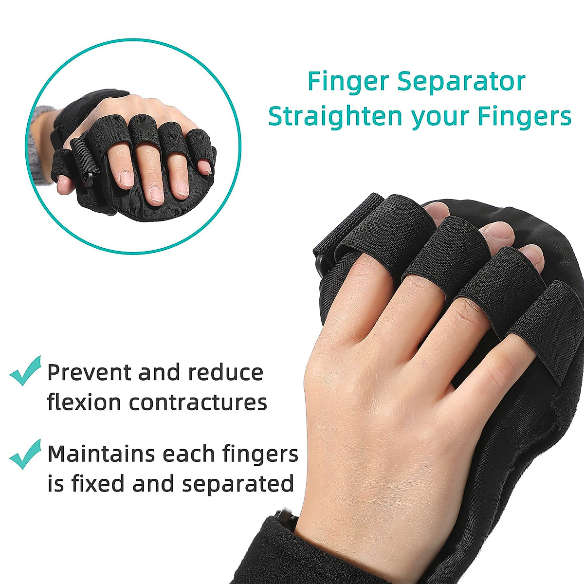 Fanwer Stroke Resting Hand Splint - Night Immobilizer Wrist Finger Brace for Flexion Contractures, Functional 5 Finger Stabilizer Wrap - for Muscle Atrophy Rehab, Arthritis, Tendonitis (Right)