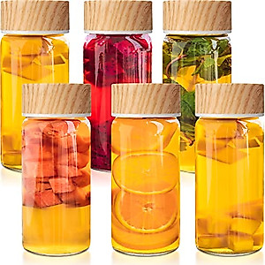 Nuogo 6 Pack Glass Drinking Bottles 10oz Wide Mouth Juice Bottle with Lids Leak Proof Water Jar for Travel, Reusable Airtight Juicing Cups for Homemade Juices, Smoothies, Tea, Milk