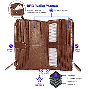 nuoku RFID Wallet Women Travel Zip Wristlet Purse Crossbody Clutch