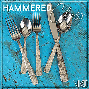 Vikko Silverware Set, Hammered Metal Set of Flatware, Service for 4 Strong and Durable 18/10 Stainless Steel Flatware Set, 20 Piece Set, Dishwasher Safe