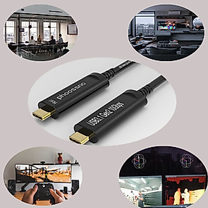 phoossno USB C to C Fiber Optical Cable USB 3.1 Type C Cable 10Gbps 50FT Compatible with Microsoft Azure Logitech Camera Aver &Vaddio & Barco ClickShare Touch Screen Kinect Intel RealSense