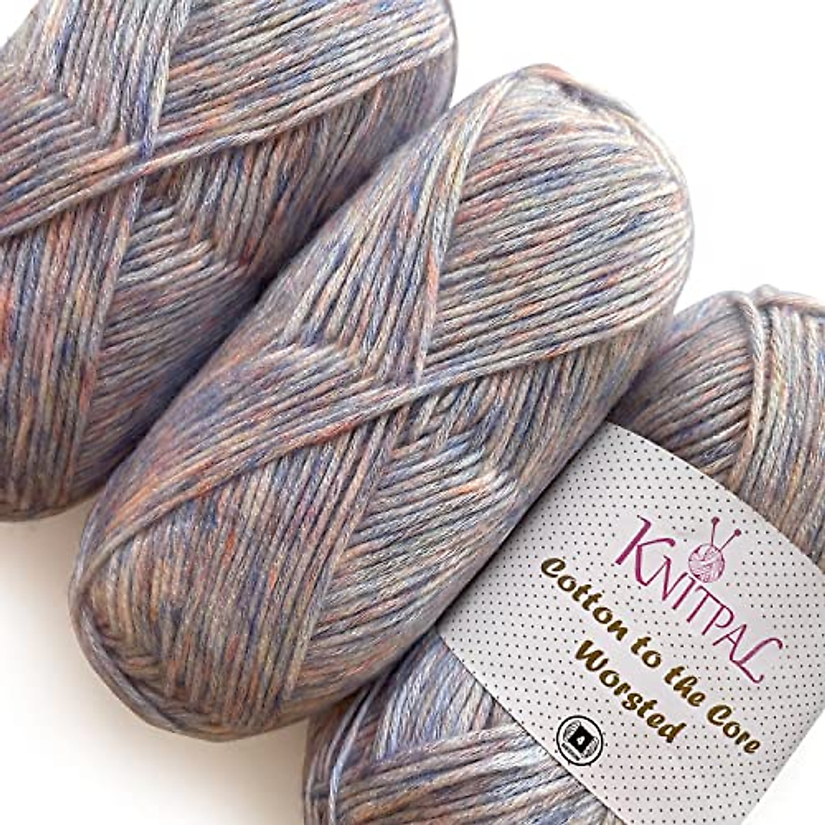 Cotton to The Core Medium Weight Extra Soft Baby Cotton Blend Yarn for Knitting Crocheting Blankets, Chainette, Bulk Size 3 Skeins, 654yds/300g (Steel Blue)