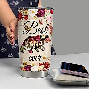 SANDJEST Best Nana Ever Tumbler Gift for Grandmas from Grandkids - 20oz Floral Insulated Stainless Steel Travel Mug Granny Christmas, Birthday, Mother's Day Gifts for Nana, Gigi from Grandchildren