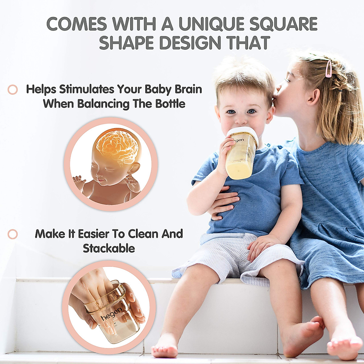 hegen Newborn Baby Bottle Basic Starter Kit- PPSU Bottle for Babies, Medium & Slow Teat- Breast Milk Storage Lids and Secure Seals