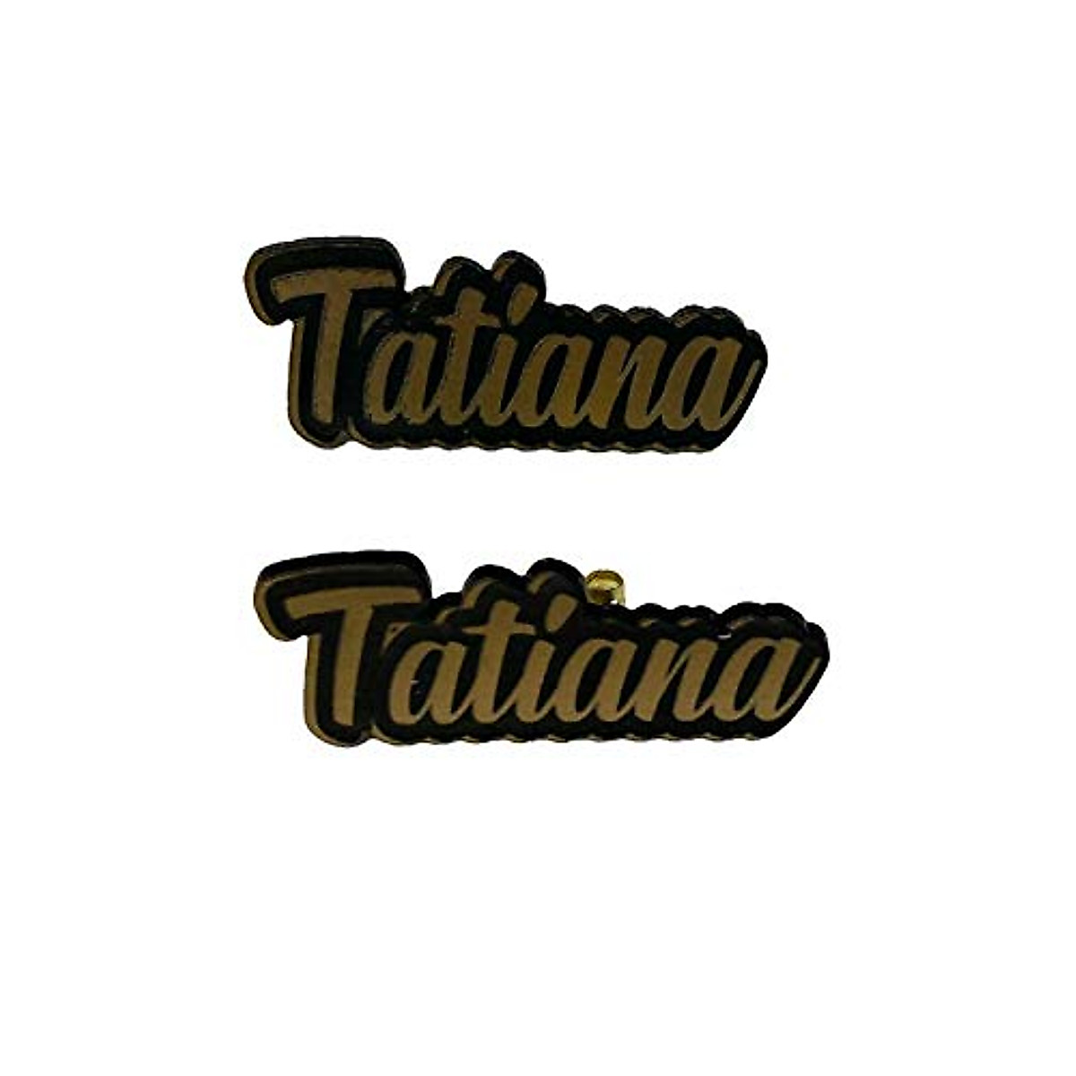 Personalized Custom Black and Gold Posts Studs Earrings Name Plate Laser Cut Design Stunning - Quality, Attractive Fashion Earrings, Made To Order, Any Name or Word - 1 INCH Size, Post Earrings Design