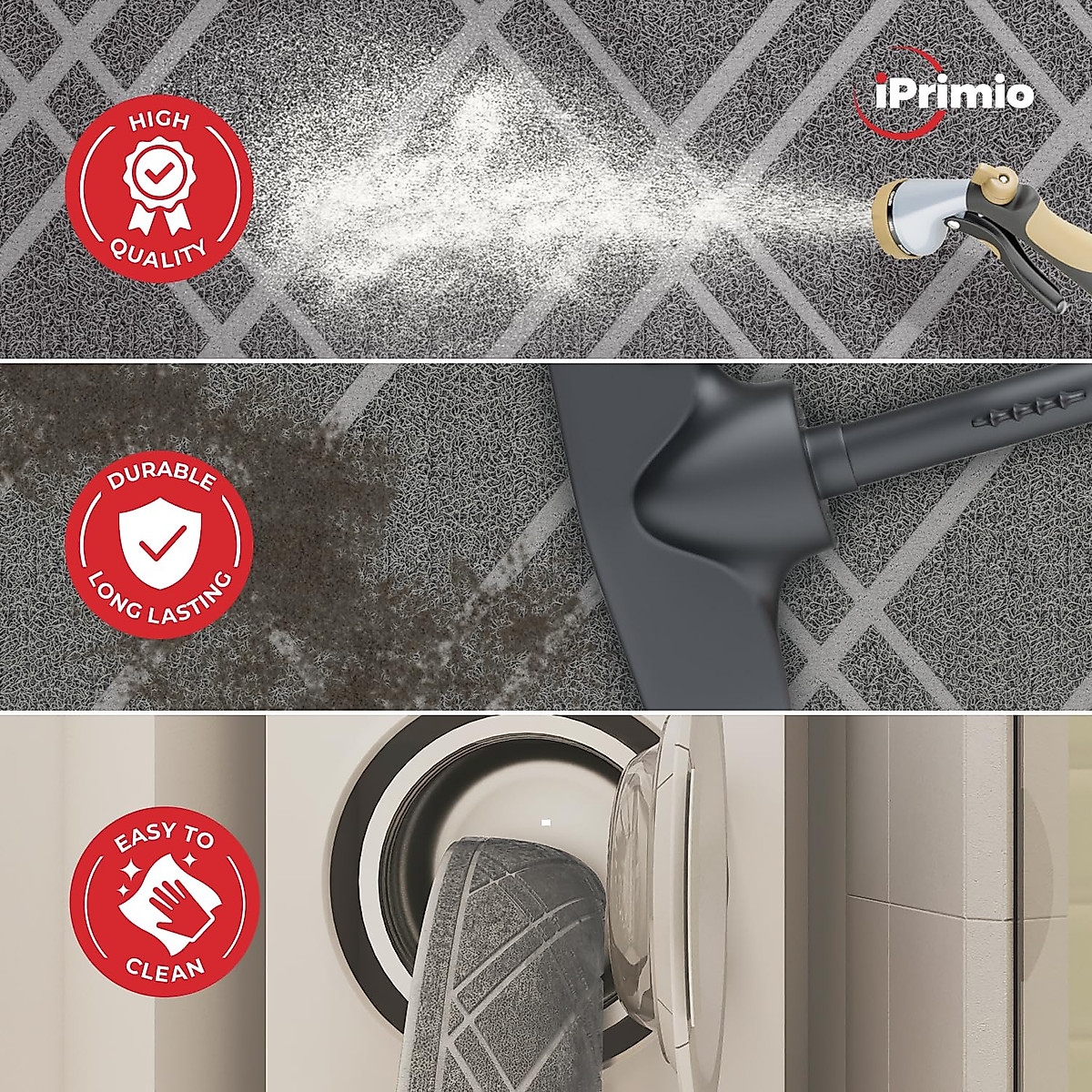 SlipToGrip Universal Door Mat, Plaid Design - Grey, 42 x 35 - Anti Slip, Durable & Washable, Outdoor & Indoor Floor Welcome Mat Door Mat Entry -Rug for Garage, Patio, Front Door, Dust Absorbent