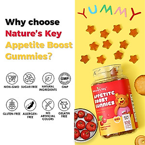 Nature's Key Appetite Booster Gummies - for Kids to Eat More, Support Appetite Stimulant and Weight Gainer -Hawthorn Flavor (120 Count, Pack of 1)
