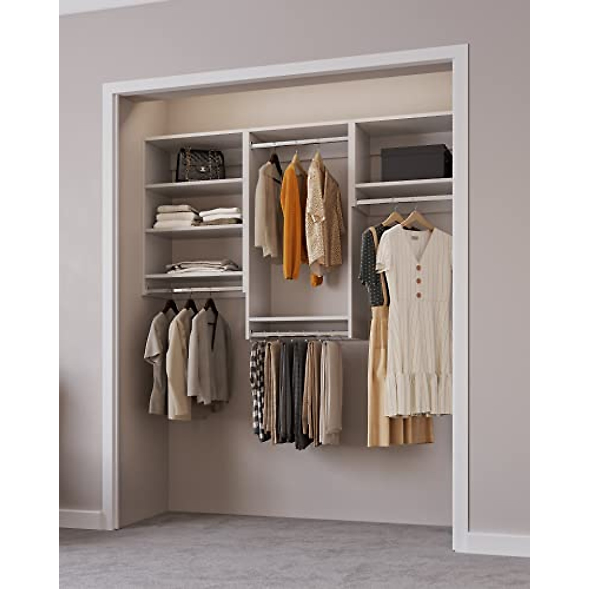 Closet Kit with Hanging Rods - Corner Closet System - Closet Shelves - Closet Organizers and Storage Shelves (White, 72 inches Wide) Closet Shelving
