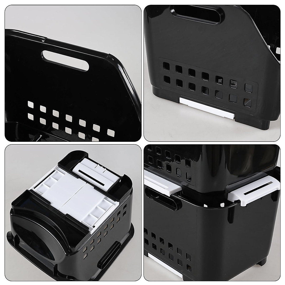 Ziglous 3 Packs Plastic Stacking Storage Baskets, Plastic Stackable Organizer Bins, Black