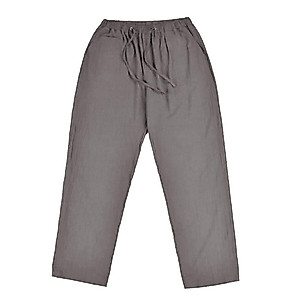 Men's Drawstring Linen-Blend Pant with Back Elastic Waistband Coffee,Medium