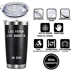 Kpafig Like Father Like Daughter, Funny Christmas, Birthday Gifts, Father's Day Gifts for Dad from Daughter, Insulated Stainless Steel Dad Travel Coffee Mug Tumbler Cup with Lip and Straws 20oz