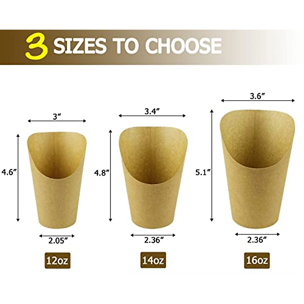 CAMKYDE 50 Pcs French Fries Holder, 12oz Disposable Paper French Fry Cups Charcuterie Cups for all Occasions (12oz)