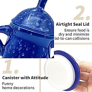 Qiukuicaoben Canister With Attitude Ceramic,Teapot with Attitude, Cute Ceramic Jar With Lid, Ceramic Jars with Lids for Kitchen, for Coffee Sugar and Spices Storage Container (Blue+White3)