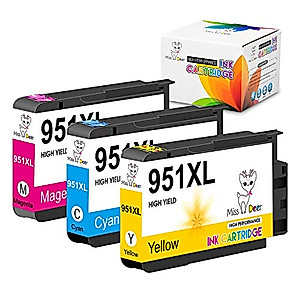 Miss Deer Compatible Ink Cartridge Replacement for HP 951 951XL 950XL 951XL for HP Officejet Pro 8600 8610 8620 8630 8640 8100 8625 8615 251dw 271dw 276dw Printer (1 Cyan, 1 Magenta, 1 Yellow), 3-Pack