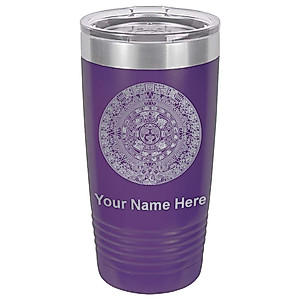 LaserGram 20oz Vacuum Insulated Tumbler Mug, Aztec Calendar, Personalized Engraving Included (Dark Purple)