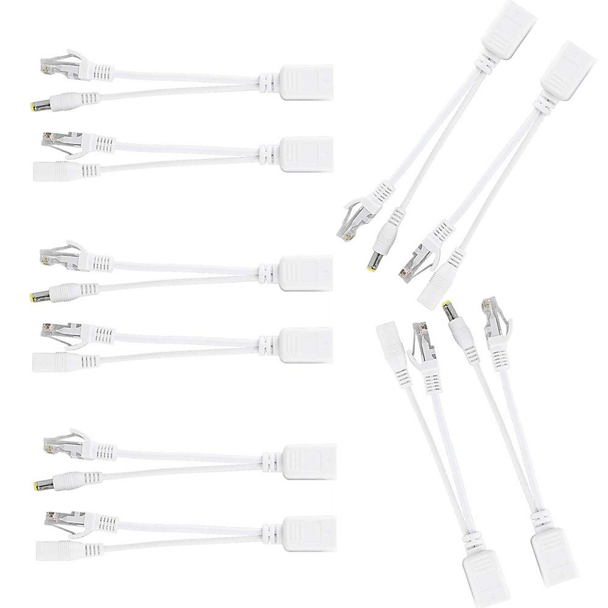 OdiySurveil 5Pairs Passive PoE Injector and Splitter Kits with 5.5x2.1mm DC Connector RJ45 Power Over Ethernet (White)