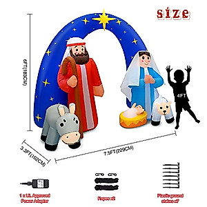 7.5Ft Inflatable Nativity Sets Scene Christmas Yard Outdoor Decorations The Birth of Jesus Scene Blow up Built-in LED Lights Indoor Outdoor Holiday for Outside,Yard, Lawn, Garden, Quick Air Blown