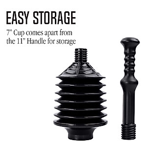 JS Jackson Supplies Professional Bellows Accordion Toilet Plunger, High Pressure Thrust Plunge Removes Heavy Duty Clogs from Clogged Bathroom Toilets, All Purpose Power Plungers for Bathrooms, Black