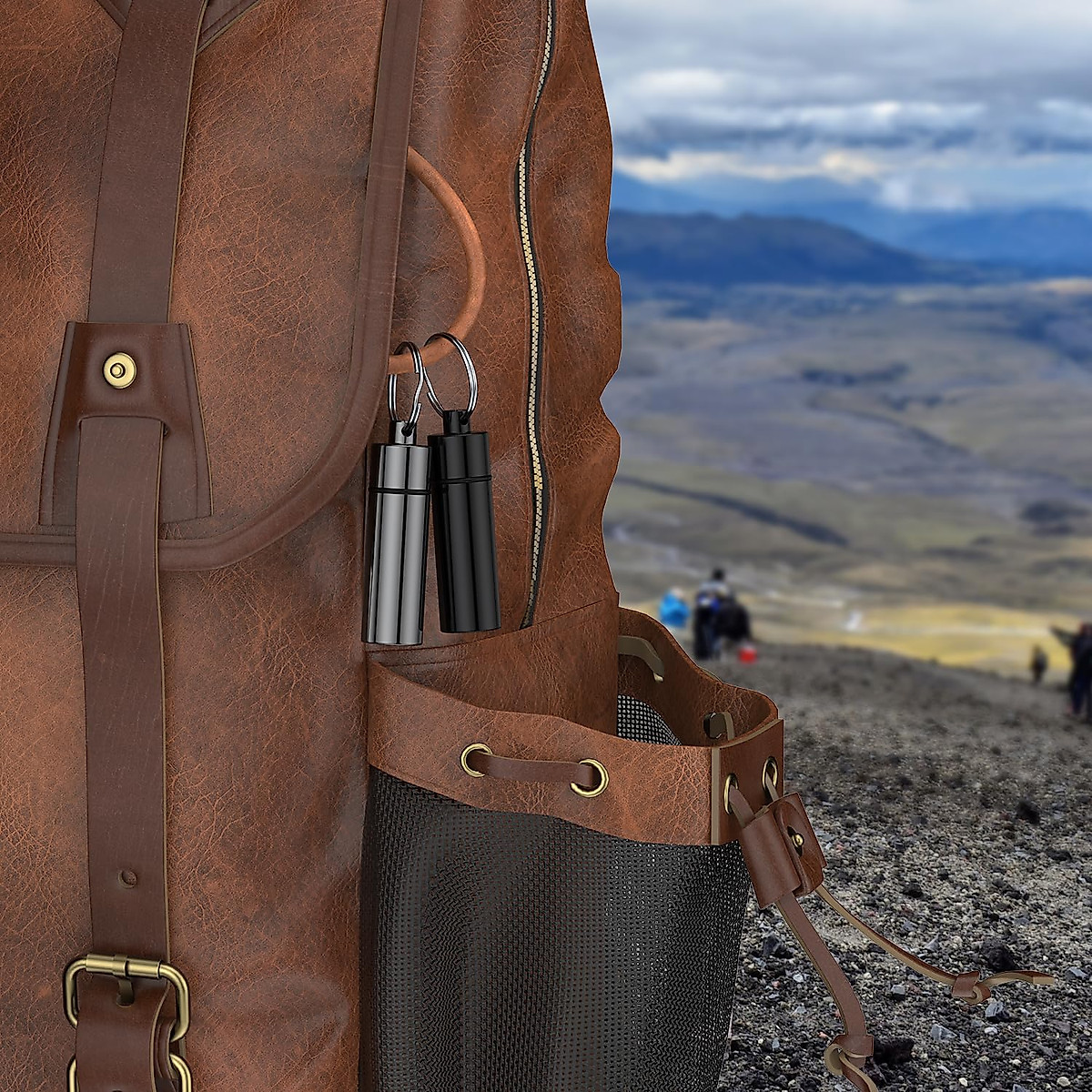 Small Pill Box,(2 Pack) Keychain Pill Holder Portable Mini Travel Pill Container Metal Case Bottle with Keyring