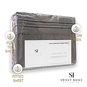 1500 Supreme Collection Full Sheet Sets Gray - Luxury Hotel Bed Sheets and Pillowcase Set for Full Mattress - Extra Soft, Elastic Corner Straps, Deep Pocket Sheets, Full Gray