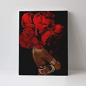 African American Wall Art, Women Empowering Art, Rose Women Wall Paintings Modern Artwork Stretched and Framed Poster For Bathroom Office Living Room Wall Decor, Floral Head Woman Print 12x16in