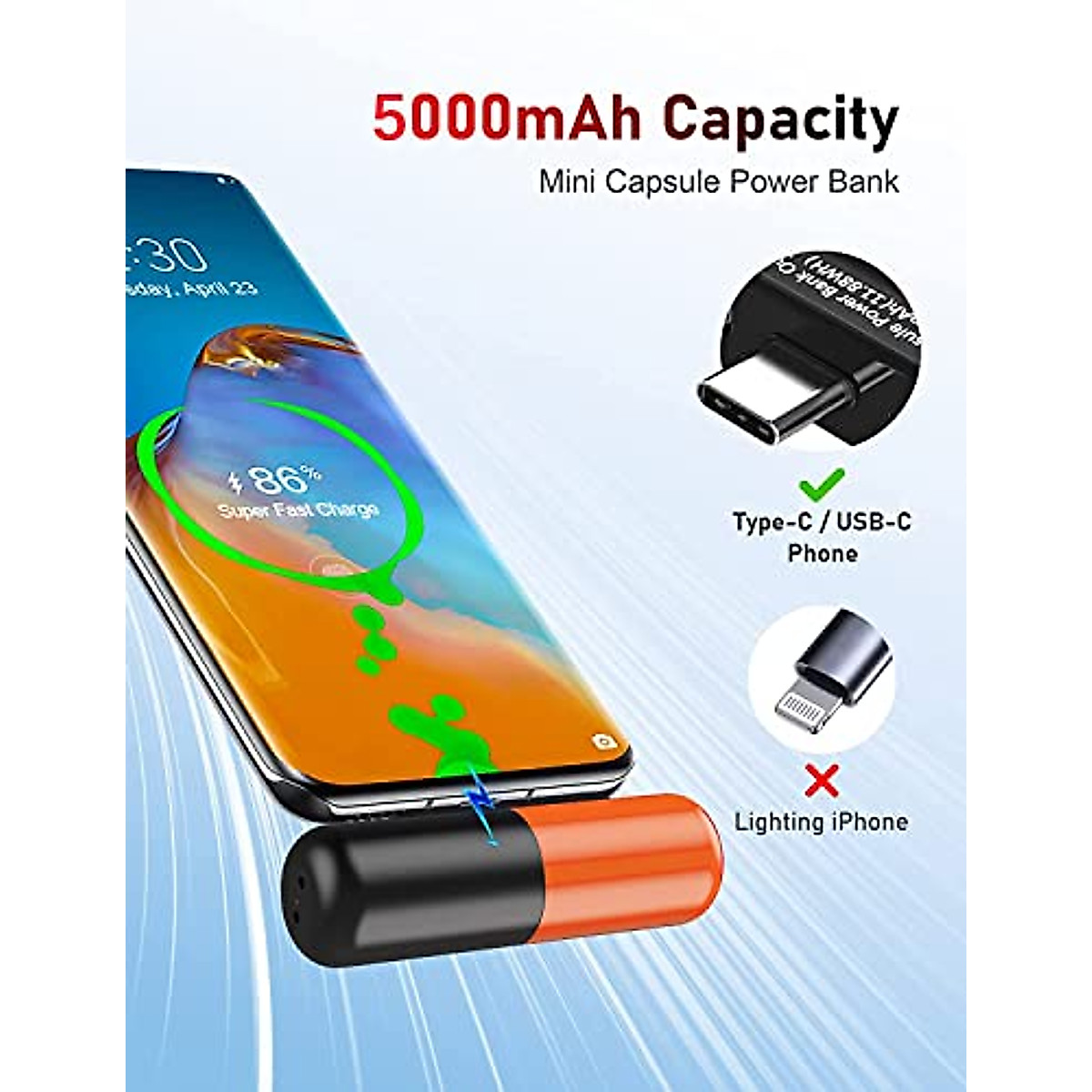 Cute Portable Charger for Android Phone 5000mAh Mini Power Bank USB C Compatible with Samsung Galaxy S22 Z Flip3 S20,S10,S9,S8,Note 20/10/9/8,Moto Z3/2,LG V35/G8/7/5,Nintendo Switch,Google Phone etc